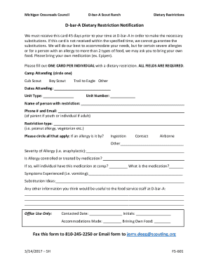 Fillable Online D-bar-A Dietary Restriction Notification Fax this form ...