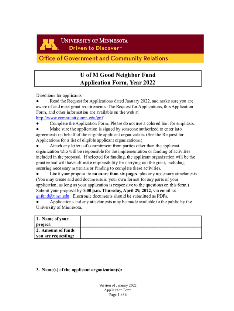 Fillable Online government-relations umn U of M Good Neighbor Fund ...