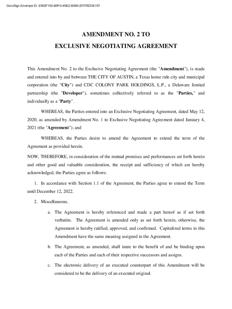 Fillable Online 2 to the Exclusive Negotiating Agreement (the ...