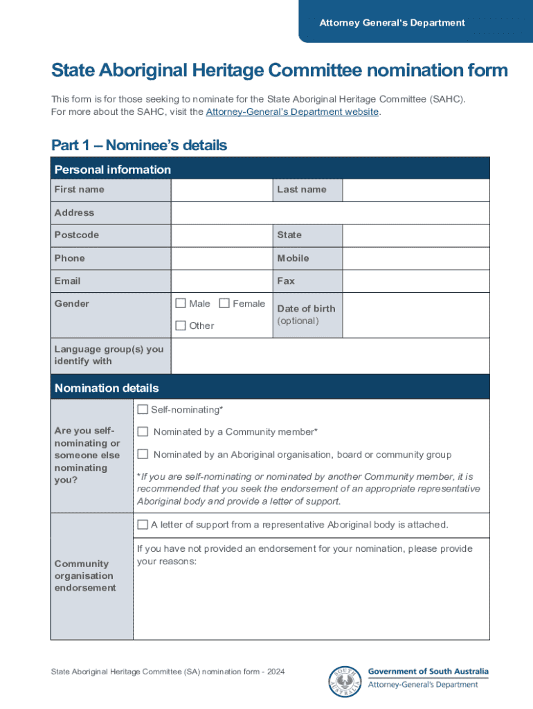 Fillable Online State Aboriginal Heritage Committee nomination form Fax Email Print - pdfFiller