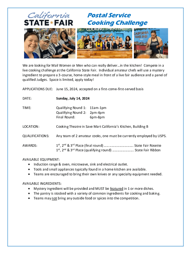 Fillable Online Postal Service Cooking Challenge Fax Email Print ...