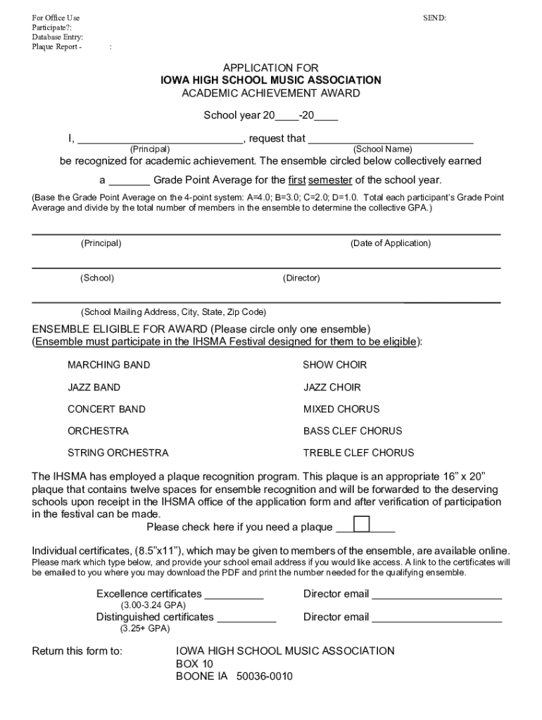 Fillable Online IHSMA-Academic-Achievement-Award-Application- ... Fax ...
