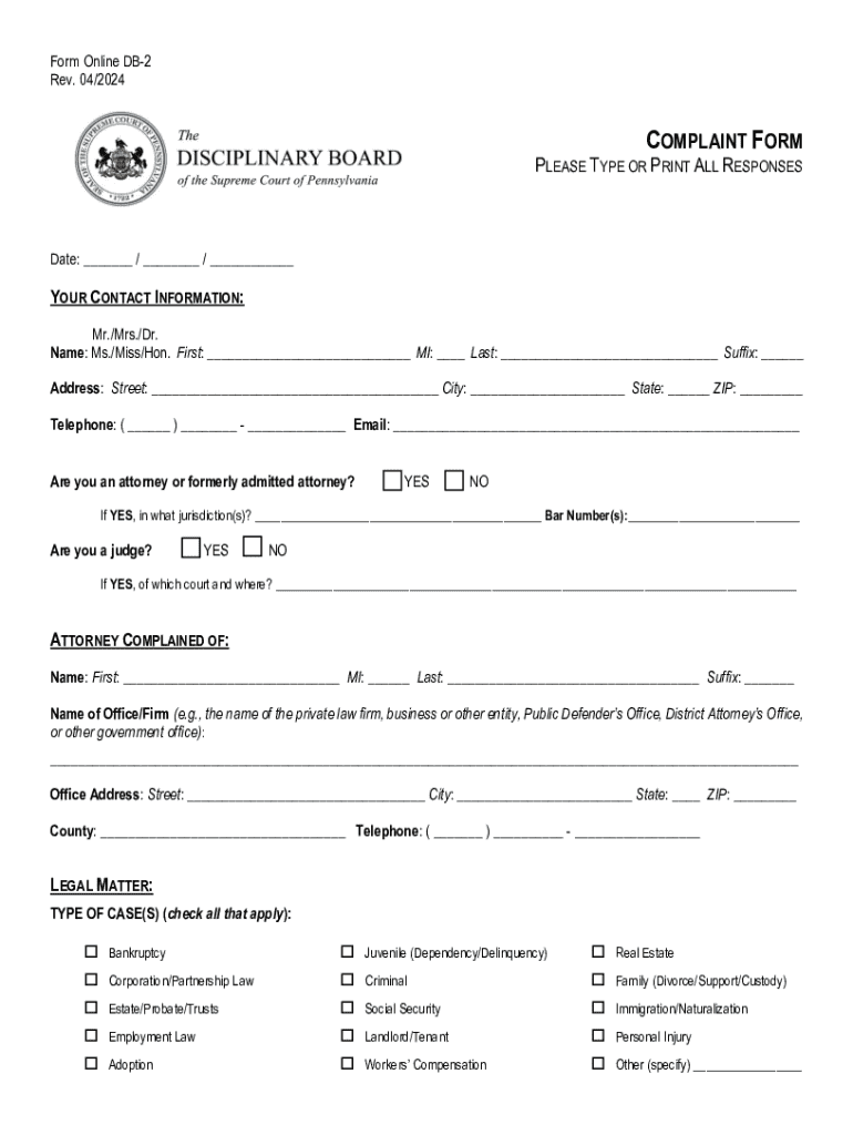 Fillable Online Disciplinary Complaint Form Fax Email Print - pdfFiller