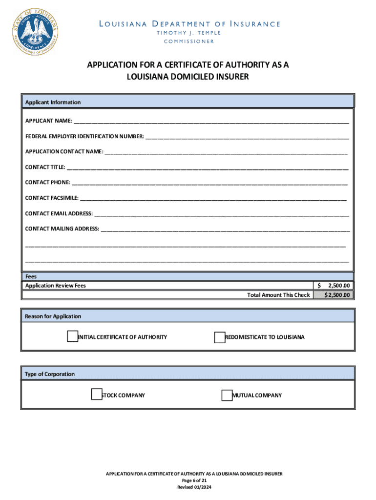 Fillable Online ldi la instructions for application for a certificate of authority ... Fax Email ...