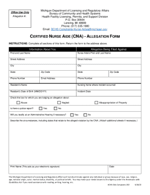 Fillable Online Certified Nurse Aide - Allegation Form Fax Email Print ...
