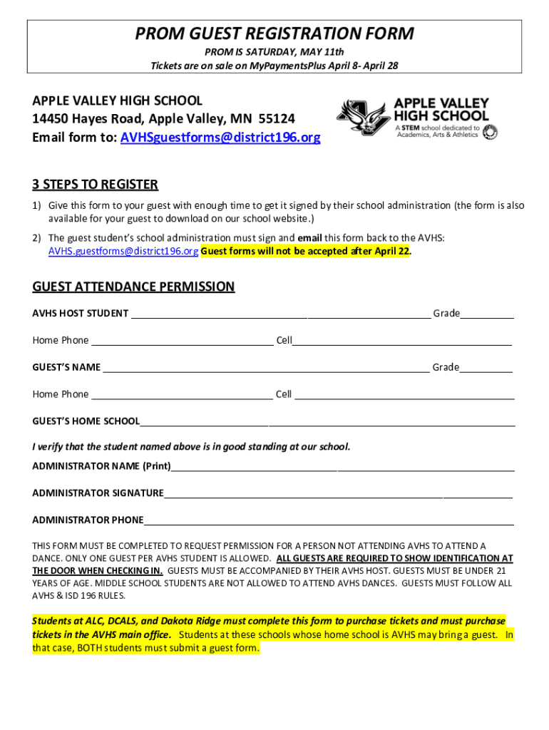 Fillable Online PROM GUEST REGISTRATION FORM Fax Email Print - pdfFiller
