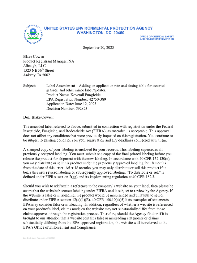 Fillable Online US EPA, Pesticide Product Label, KOVERALL FUNGICIDE ...