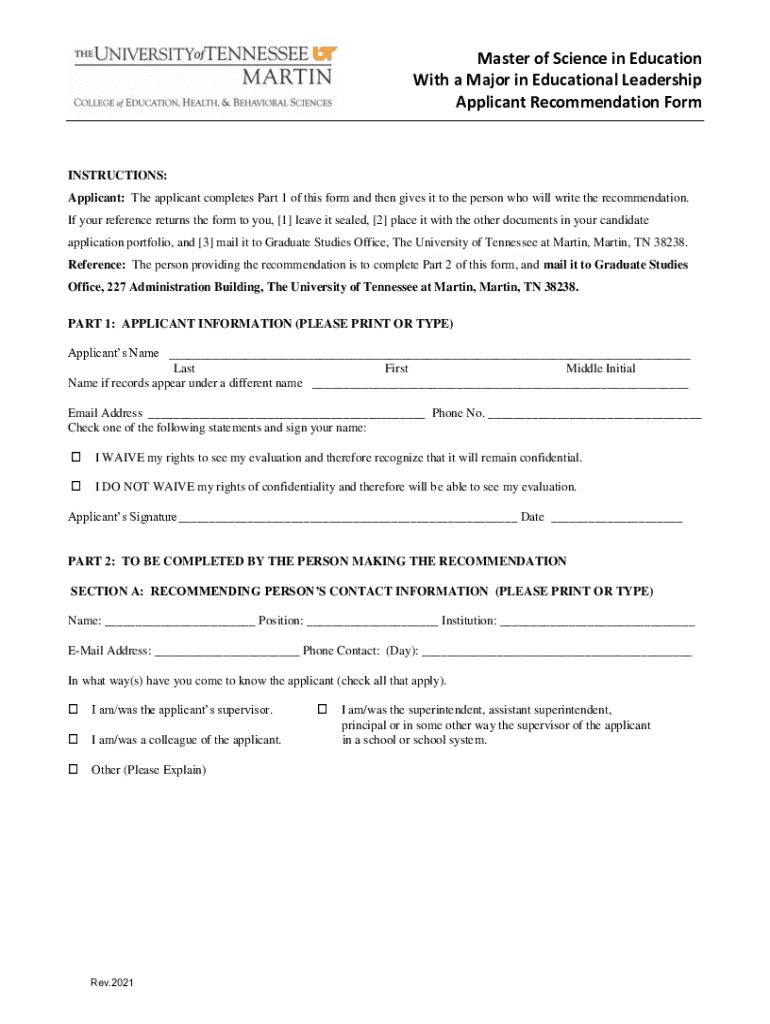Fillable Online Recommendation-Form-MSED-in-Ed-Leadership.pdf Fax Email ...