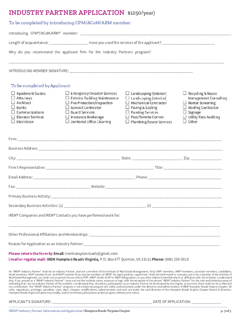 Fillable Online Industry Partner Application Form - OLD Fax Email Print ...