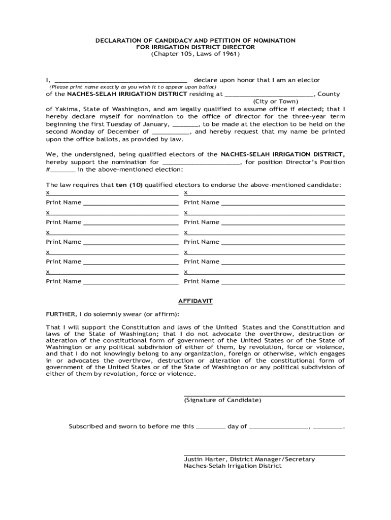Fillable Online DECLARATION OF CANDIDACY AND PETITION OF NOMINATION Fax ...