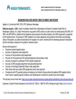 Fillable Online Diagnosis Related Group (DRG) Payment and ReviewKaiser ...