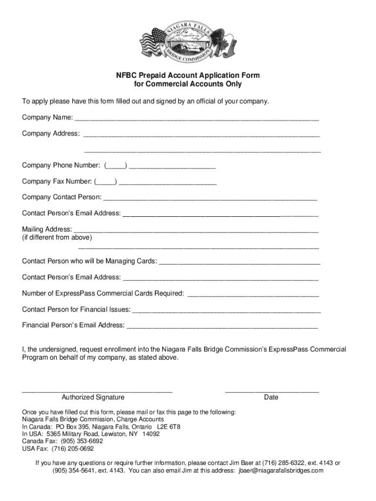 Fillable Online NFBC Prepaid Account Application Form for Commercial ... Fax Email Print - pdfFiller