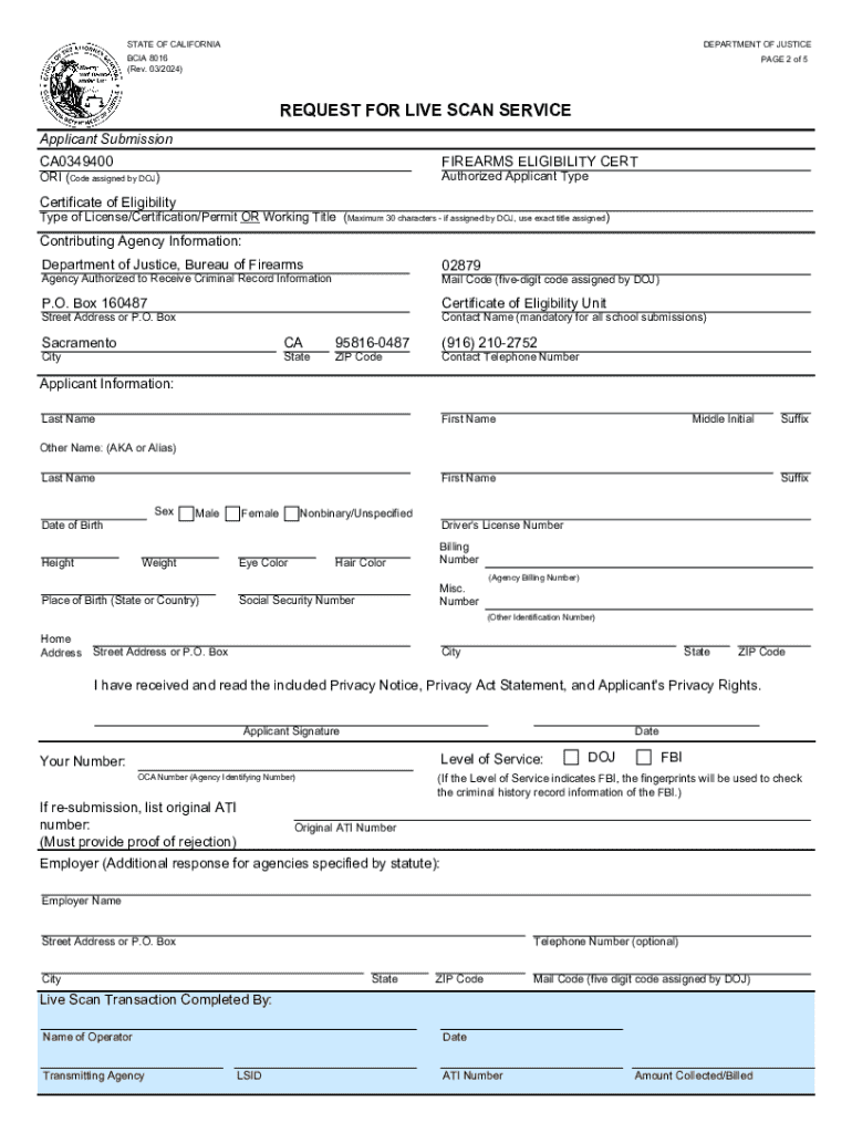 Fillable Online oag ca BOF 4008, Certificate of Eligibility Application ...