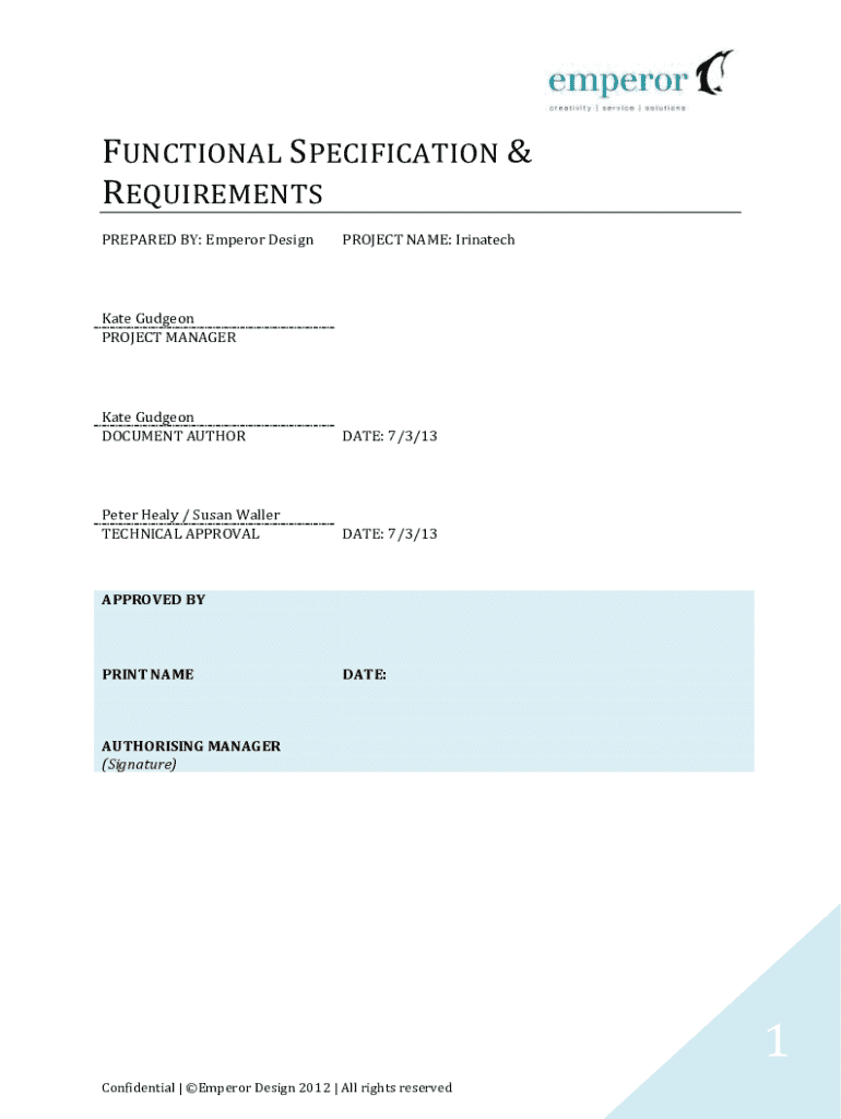 Fillable Online FUNCTIONAL SPECIFICATION & Fax Email Print - pdfFiller