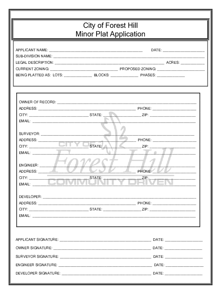 Fillable Online City of Forest Hill Amending Plat Application Fax Email ...