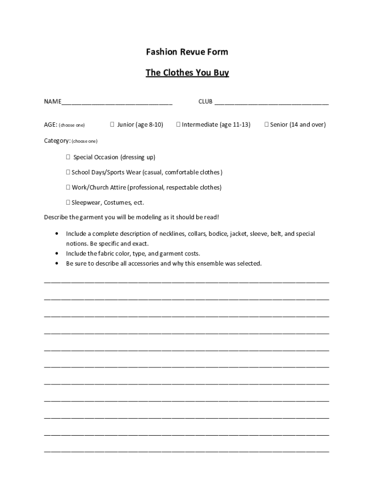 Fillable Online extension missouri Fashion Revue Form - The Clothes You ...