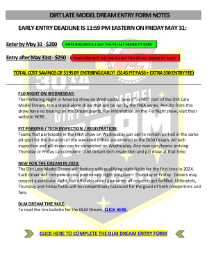 Fillable Online 2024 DLM DREAM ENTRY FORM POSTED Fax Email Print ...