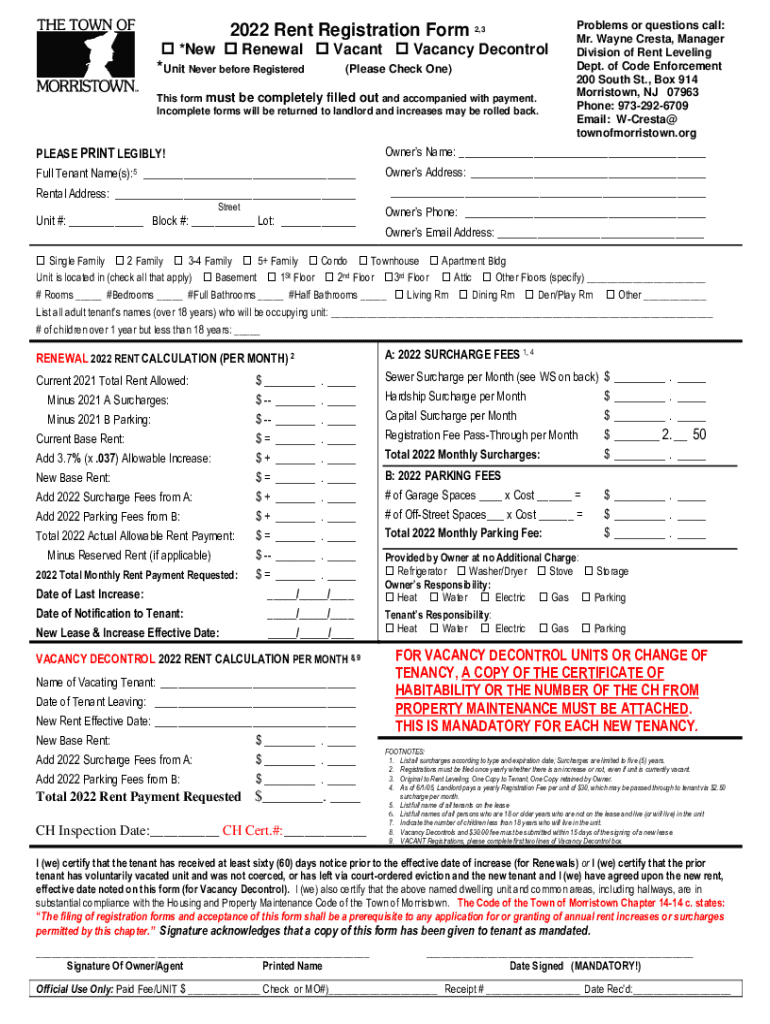 Fillable Online 2022 Rent Registration Form 2,3 Fax Email Print - pdfFiller