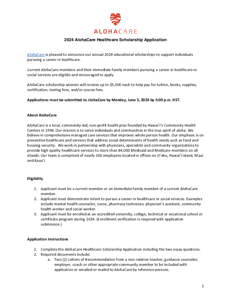 Fillable Online Two Hawaii Island students given AlohaCare scholarships ...