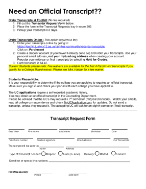 Fillable Online Ordering Foothill Transcript Fax Email Print - pdfFiller