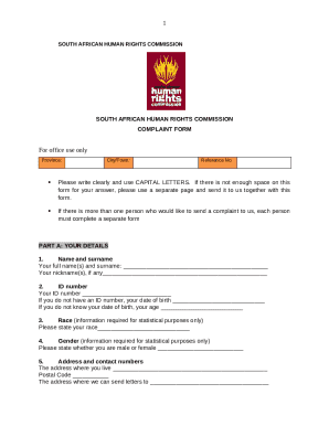 Annexure 3 SAHR Complaints - SOUTH AFRICAN ... Doc Template | pdfFiller
