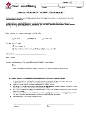 Fillable Online 2024-2025 VA BENEFIT CERTIFICATION REQUEST Fax Email ...