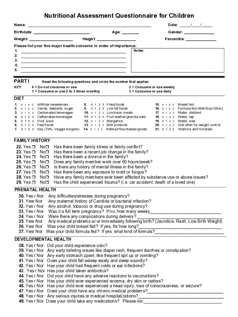 Fillable Online Nutritional Assessment Questionnaire Pdf - Fill Online ...