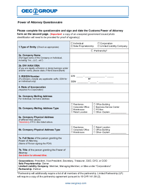 Fillable Online Power Of Attorney For Customs Clearance Template - Fill ...