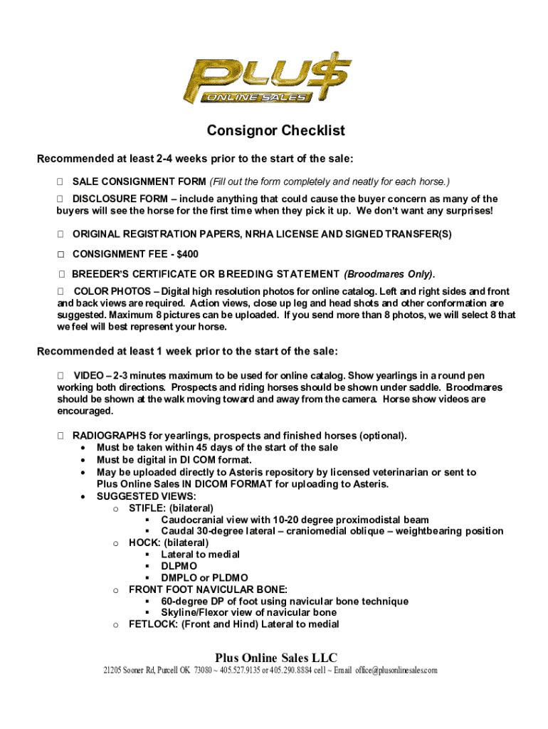 Fillable Online Consignor Checklist Fax Email Print - pdfFiller