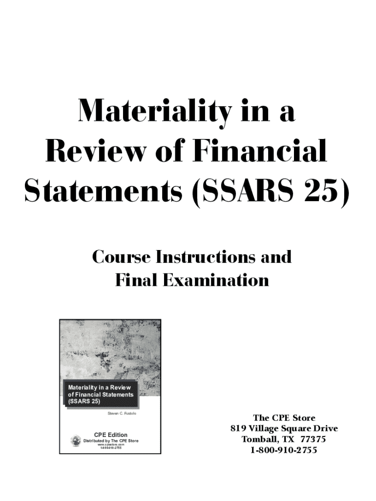 Fillable Online Materiality in a Review of Financial Statements (SSARS ...