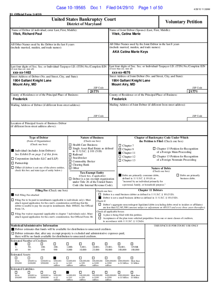 Fillable Online Bankruptcy Forms. Vitek, Richard - Christopher R ...