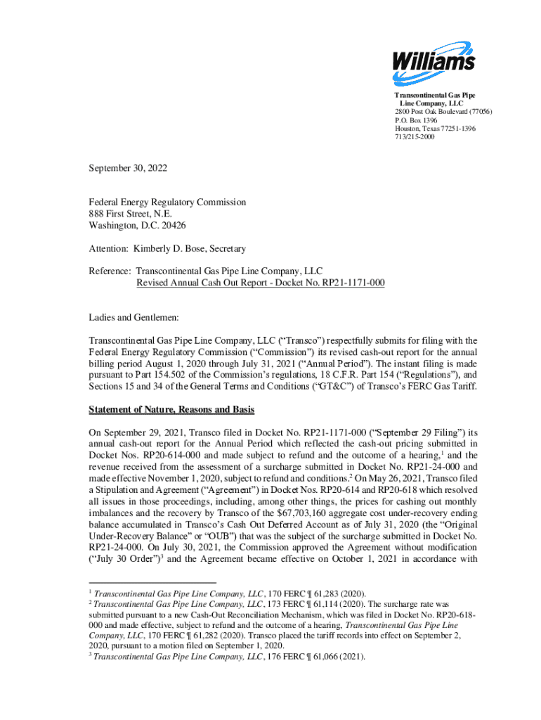 Fillable Online Revised Annual Cash Out Report - Docket No Fax Email ...