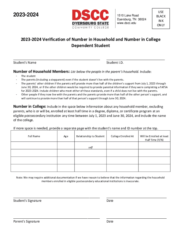 Fillable Online 2023-2024 Number in Household and Number in College - Dependent Fax Email Print ...