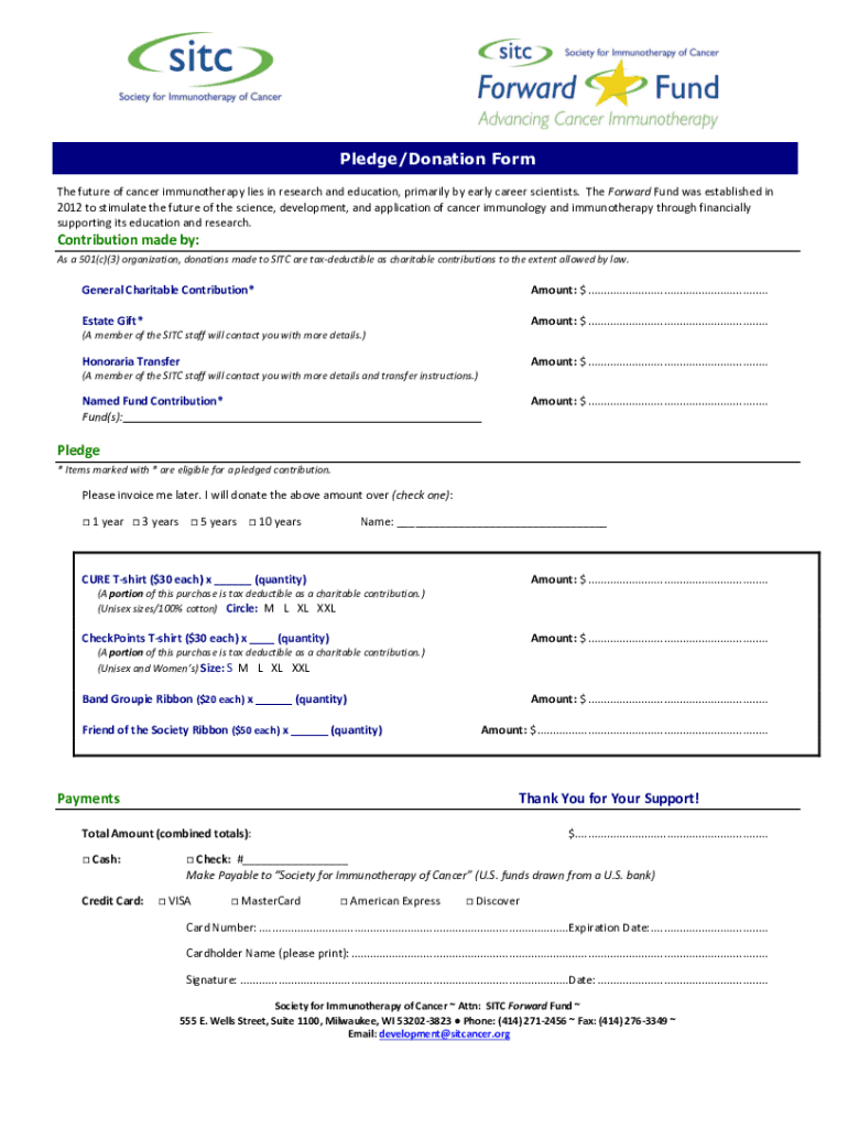 Fillable Online Contribution made by: Pledge Payments Thank You for ...
