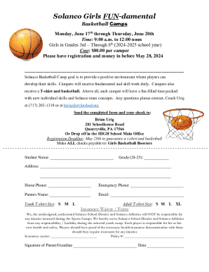 Fillable Online 2024 girls Summer Basketball Camp Registration Form Fax ...