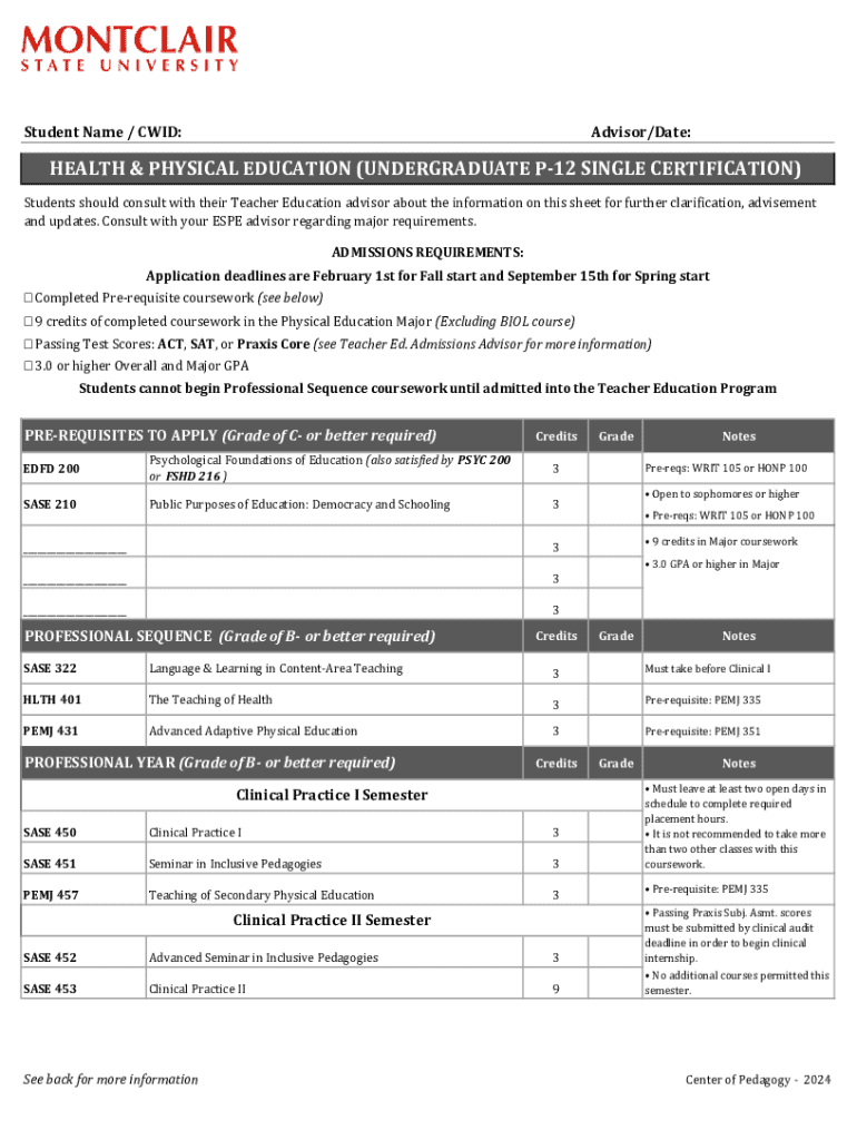Fillable Online P-12 Health and PE Program Sheet Template (updated ...
