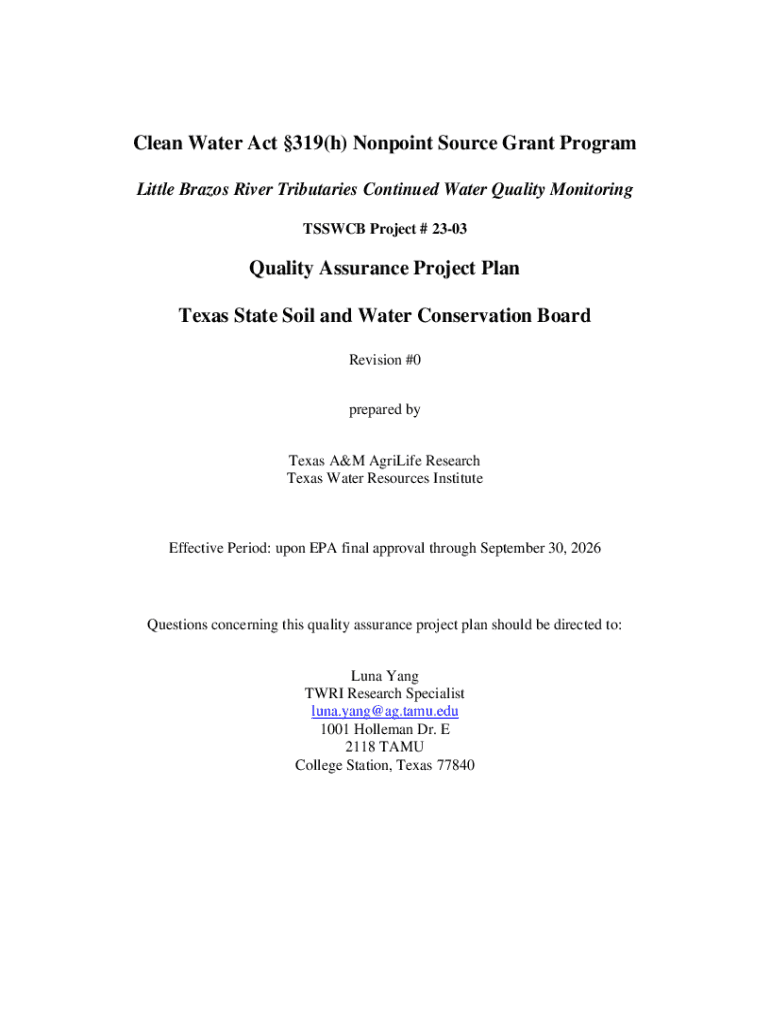 Fillable Online tsswcb texas Projects to Prevent or Reduce Nonpoint Source Pollution in ... Fax ...