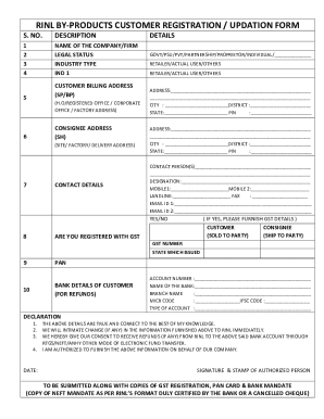Fillable Online RINL BY-PRODUCTS CUSTOMER REGISTRATION / ... Fax Email ...