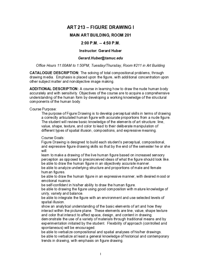 Fillable Online ART 213 Figure Drawing (Definitive version)1 Fax Email ...