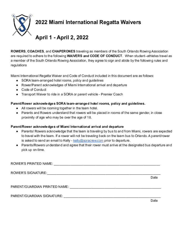 Fillable Online Miami International Regatta - Waiver Fax Email Print ...