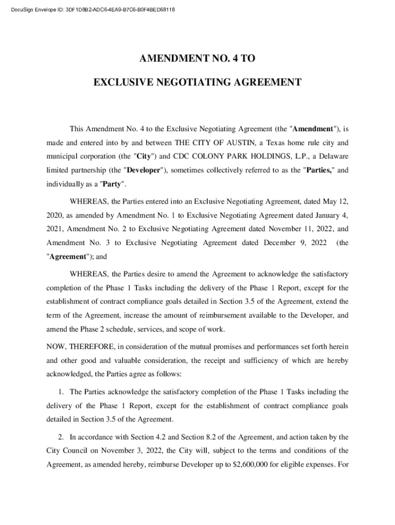 Fillable Online 4 to the Exclusive Negotiating Agreement (the ...