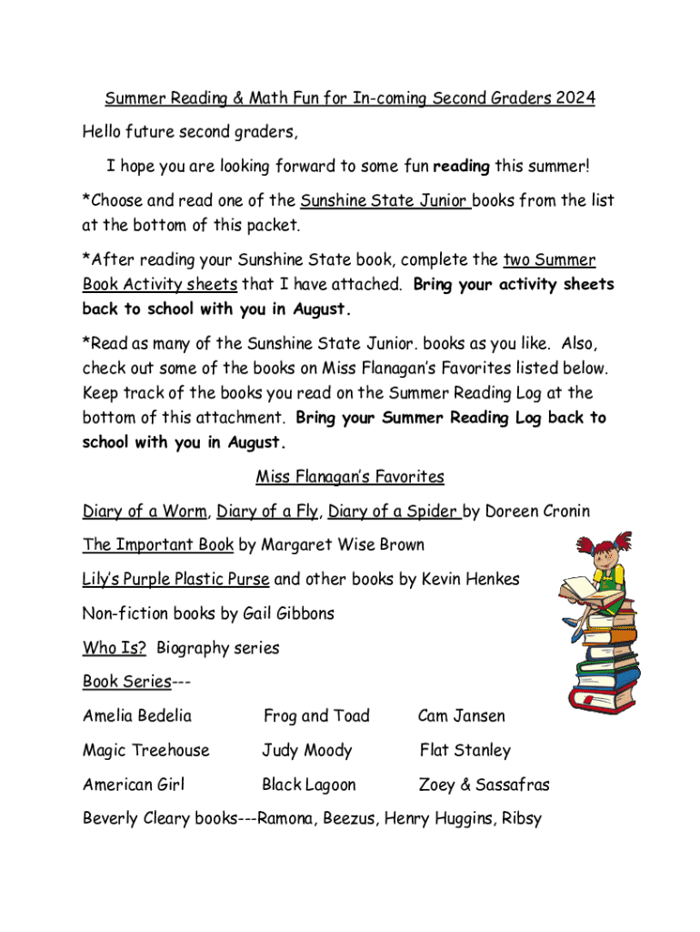 Fillable Online Summer Reading & Math Fun for In-coming Second Graders ...