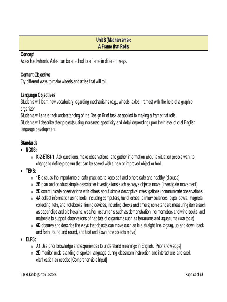 Fillable Online Unit 8 (Mechanisms): A Frame that Rolls Concept Axles ...
