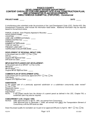 Fillable Online CONTENT CHECKLIST FOR PRELIMINARY SITE PLAN ...