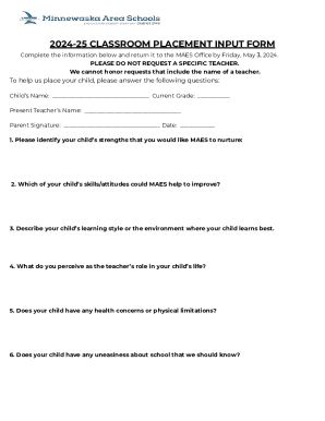 Fillable Online Parent Input Form - Class Placement for 24-25 School ...