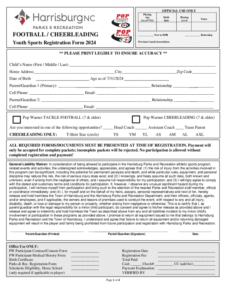Fillable Online Spring and Summer 2024 Youth Sports Registration Form Fax Email Print - pdfFiller
