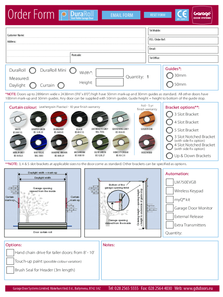 Fillable Online Double Garage Door Order Form Fax Email Print - pdfFiller
