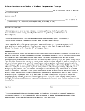 Fillable Online Independent Contractor Waiver of Workers' Compensation ...