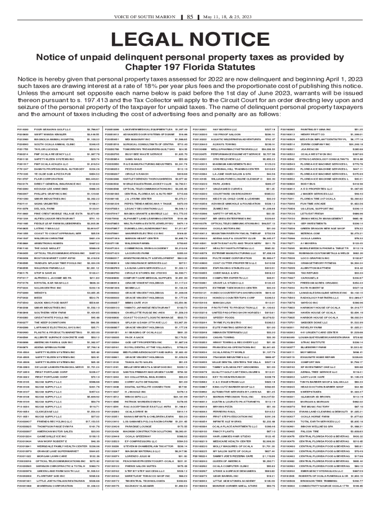 Fillable Online Notice of unpaid delinquent personal property taxes as provided by Fax Email ...