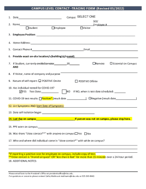 Fillable Online CAMPUS LEVEL CONTACT -TRACING FORM (Revised 3/ ... Fax ...